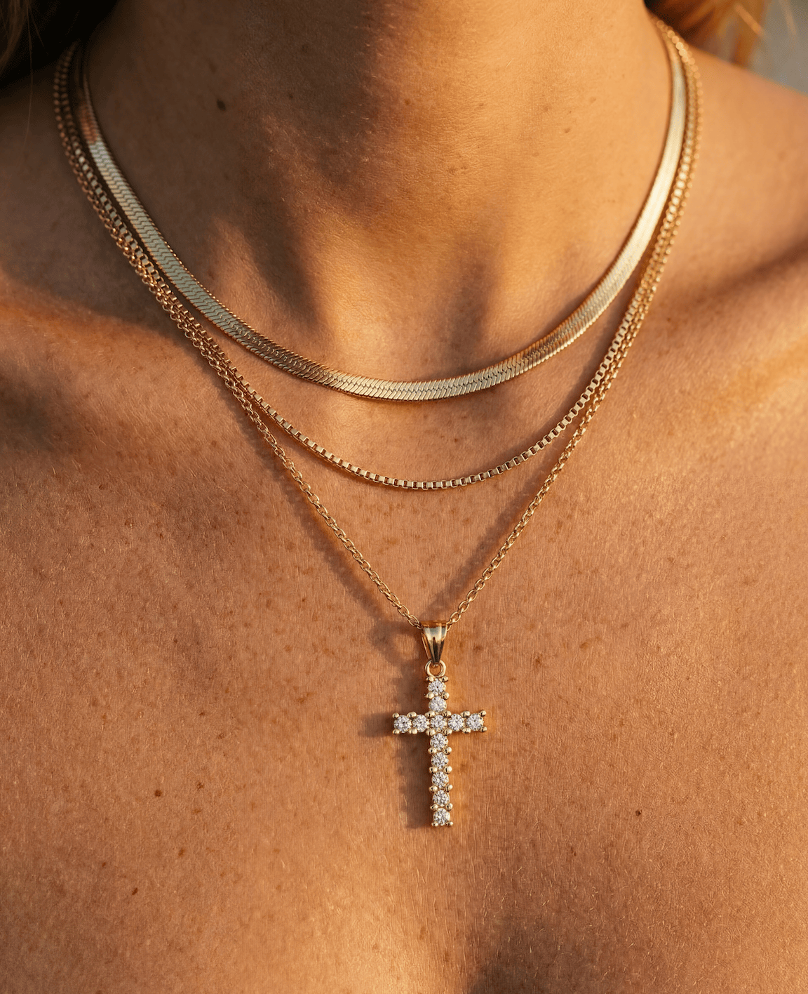 The Crystal Cross Necklace | Gold Cross Necklace – The Perfect Hoop